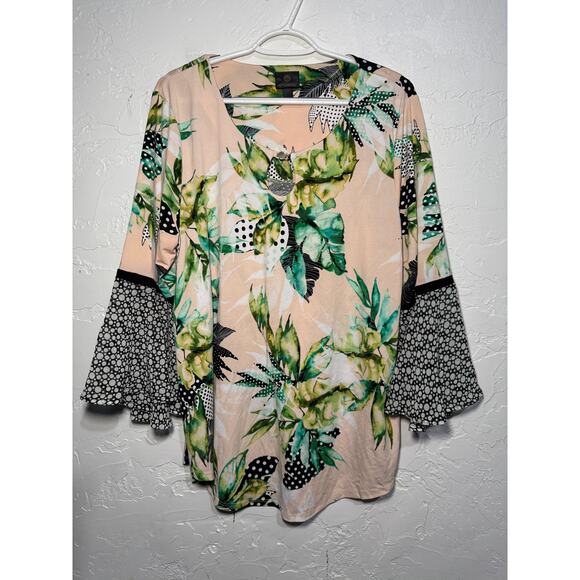 JM Collection | Tops | Jm Collection Tropical Butterfly Bell Sleeve ...